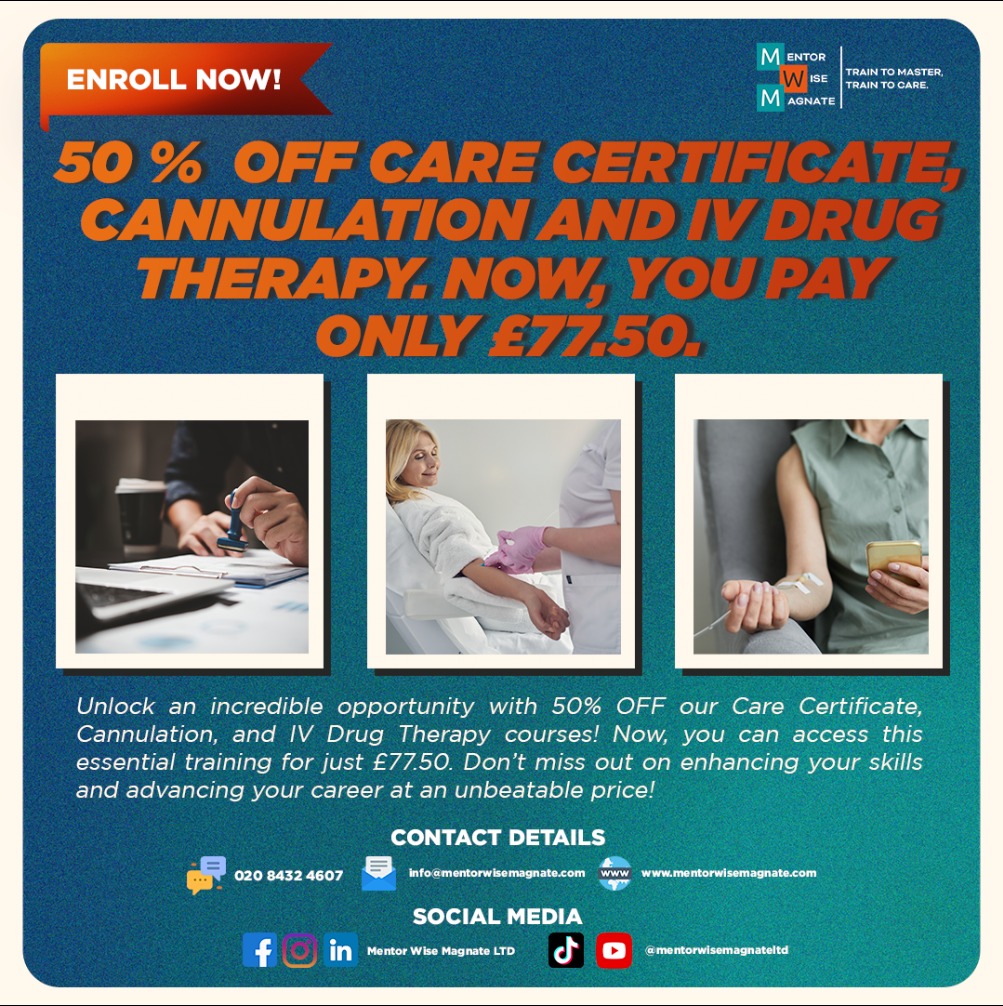 Care Certificate, Cannulation and IV Drug Therapy Bundle - Mentor Wise ...